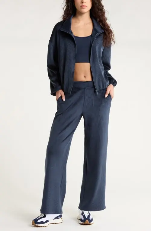 Zella Plush Ribbed Wide Leg Pants - Navy Sapphire