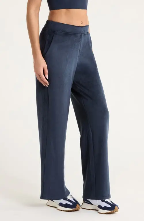 Zella Plush Ribbed Wide Leg Pants - Navy Sapphire