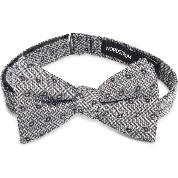 Nordstrom Paisley Jacquard Silk Bow Tie - Silver