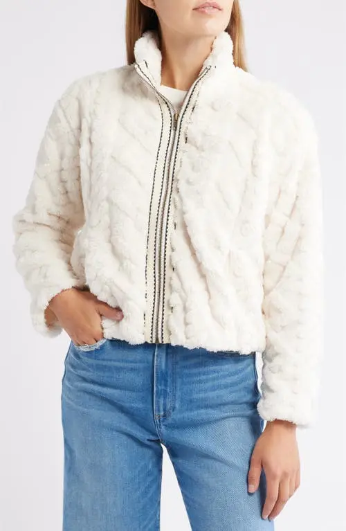 CITY BLUES Textured Faux Fur Jacket - Cream
