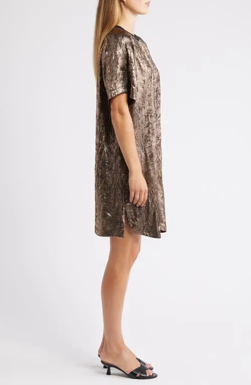 CITY BLUES Foil Print T-shirt Dress - Champagne