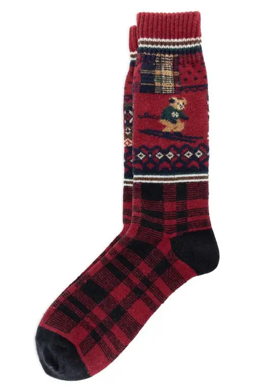 Ralph Lauren Holiday Patchwork Boot Socks - Red