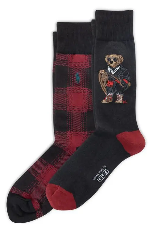 Ralph Lauren Holiday Assorted Polo Logo & Bear Socks 2 Pack - Black