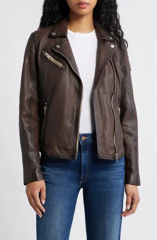 Mauritius Sofia Lambskin Moto Jacket - Brown