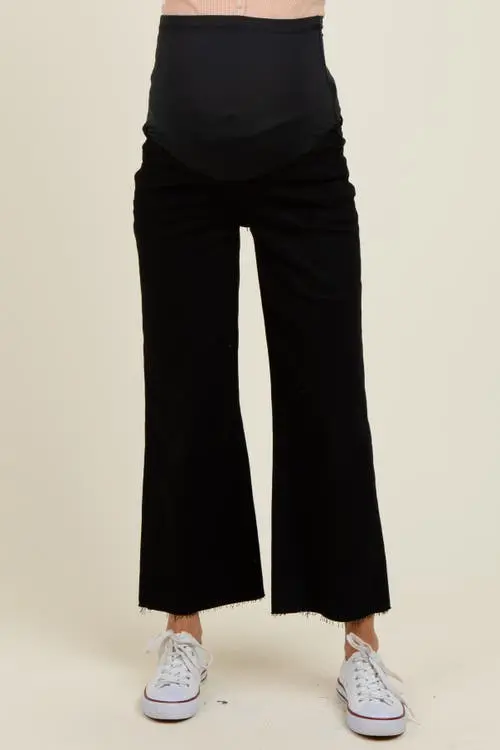 PINKBLUSH Raw Hem Cropped Wide Leg Maternity Jeans