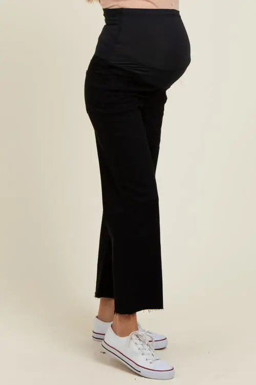 PINKBLUSH Raw Hem Cropped Wide Leg Maternity Jeans