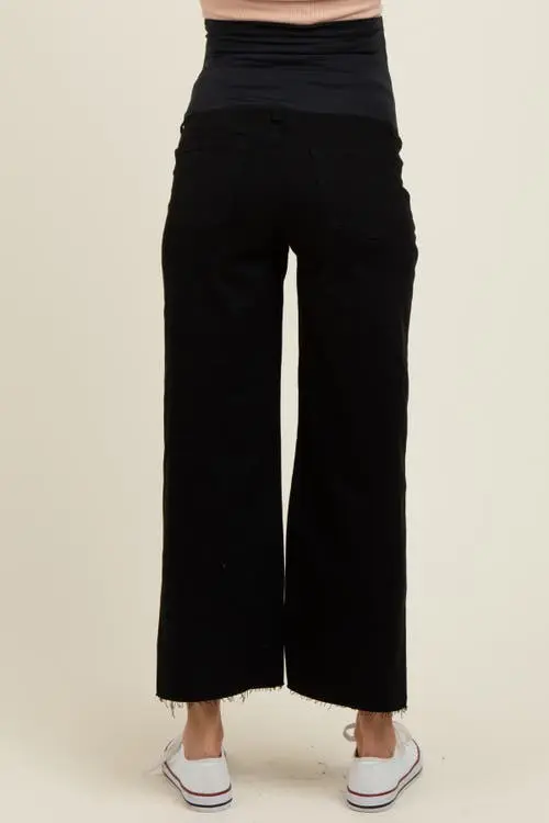 PINKBLUSH Raw Hem Cropped Wide Leg Maternity Jeans
