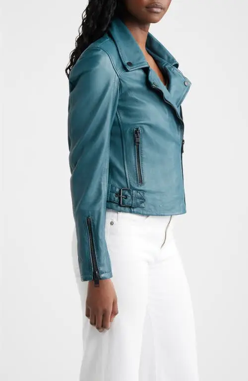 Mauritius Bita Leather Moto Jacket - Teal