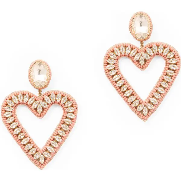 Deepa Gurnani Calluna Crystal & Beaded Heart Drop Earrings - Pink