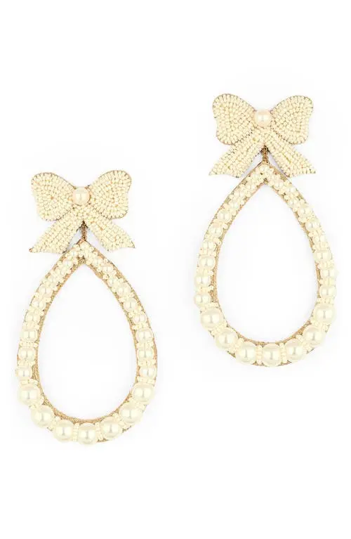 Deepa Gurnani Darana Bow & Faux Pearl Drop Earrings - Ivory