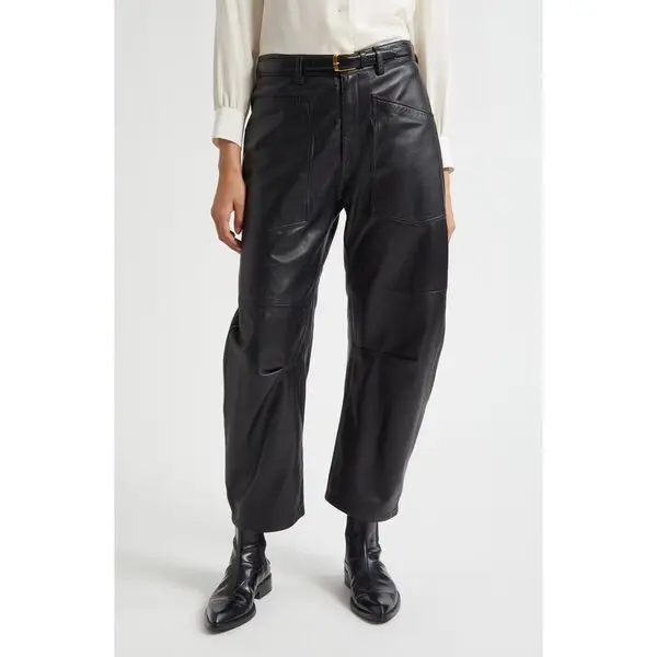 NILI LOTAN Shon Barrel Leg Leather Trousers - Black