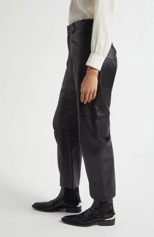 NILI LOTAN Shon Barrel Leg Leather Trousers - Black