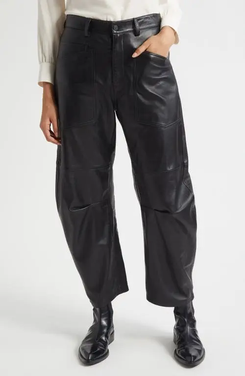 NILI LOTAN Shon Barrel Leg Leather Trousers - Black