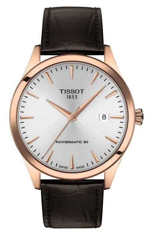 TISSOT Classic Dream Automatic Leather Strap Watch - Silver