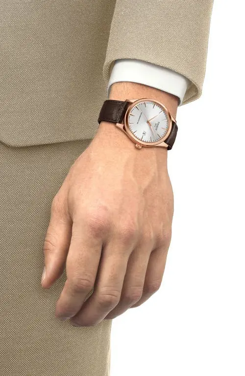 TISSOT Classic Dream Automatic Leather Strap Watch - Silver