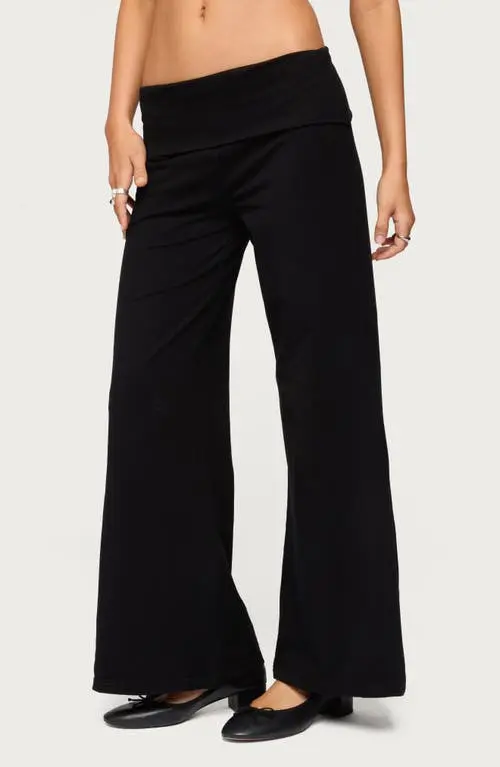 EDIKTED Wide Leg Foldover Pants - Black
