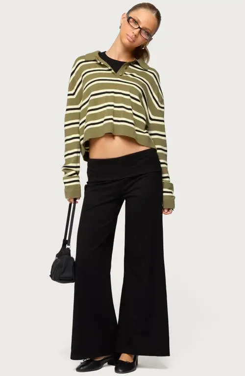 EDIKTED Wide Leg Foldover Pants - Black