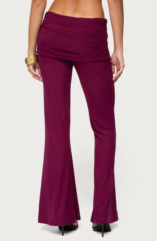 EDIKTED Halli Foldover Flare Pants - Burgundy