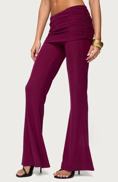 EDIKTED Halli Foldover Flare Pants - Burgundy
