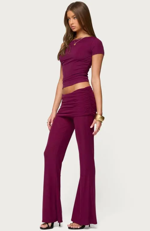 EDIKTED Halli Foldover Flare Pants - Burgundy