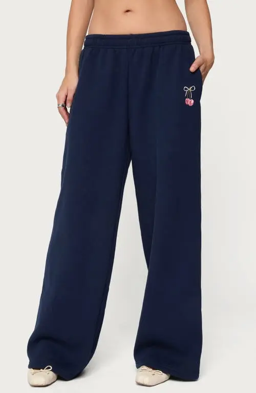 EDIKTED Bow Wide Leg Sweatpants - Navy