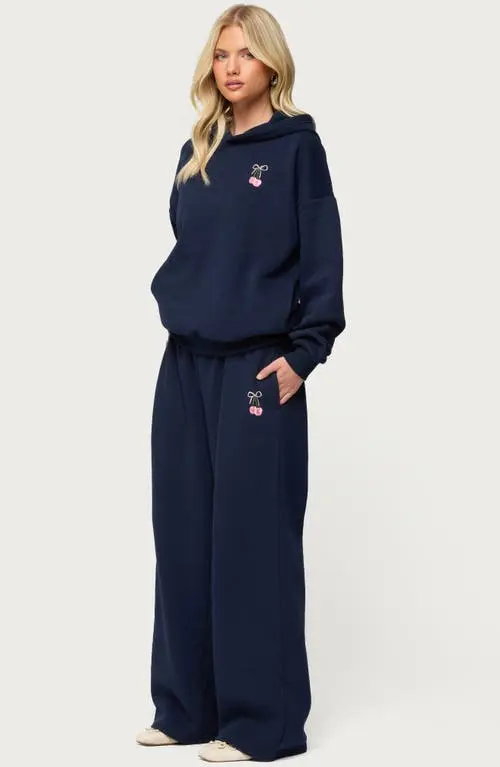 EDIKTED Bow Wide Leg Sweatpants - Navy