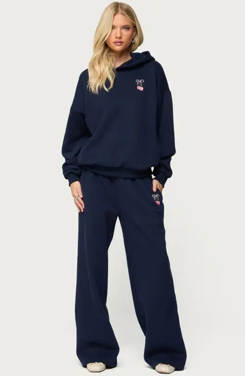 EDIKTED Bow Wide Leg Sweatpants - Navy