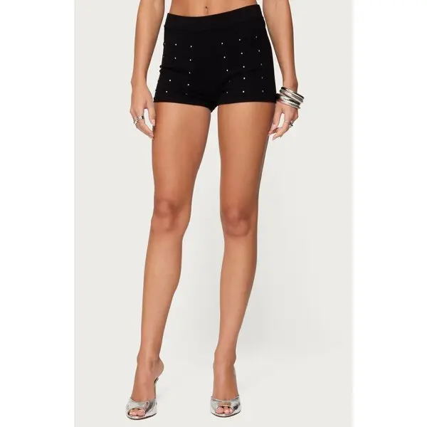 EDIKTED Harley Rhinestone Knit Shorts