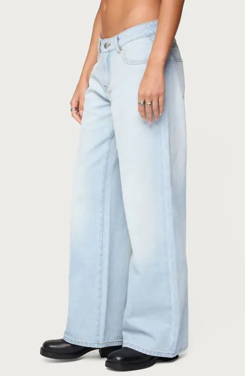 EDIKTED Magda Acid Wash Wide-leg Jeans - Light-blue