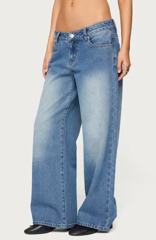 EDIKTED Magda Acid Wash Wide-leg Jeans - Blue-washed