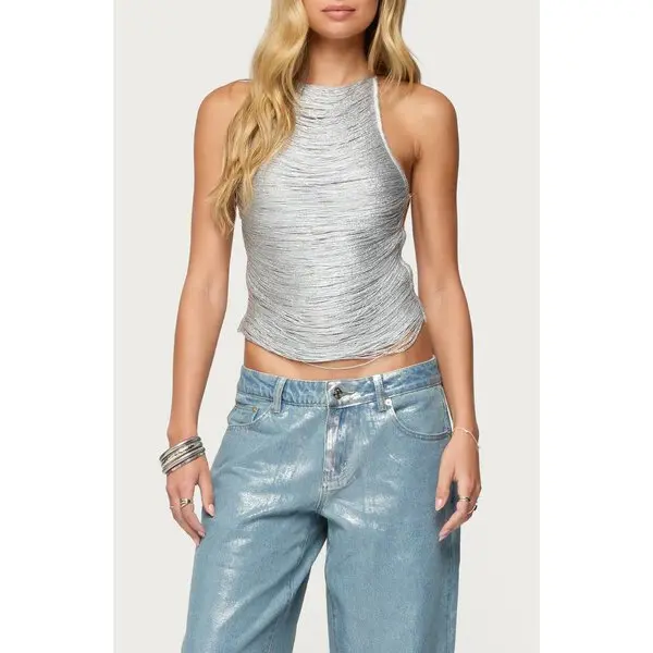 EDIKTED Metallic Fringe Camisole - Silver