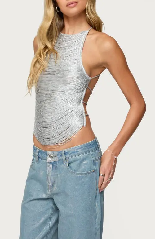 EDIKTED Metallic Fringe Camisole - Silver