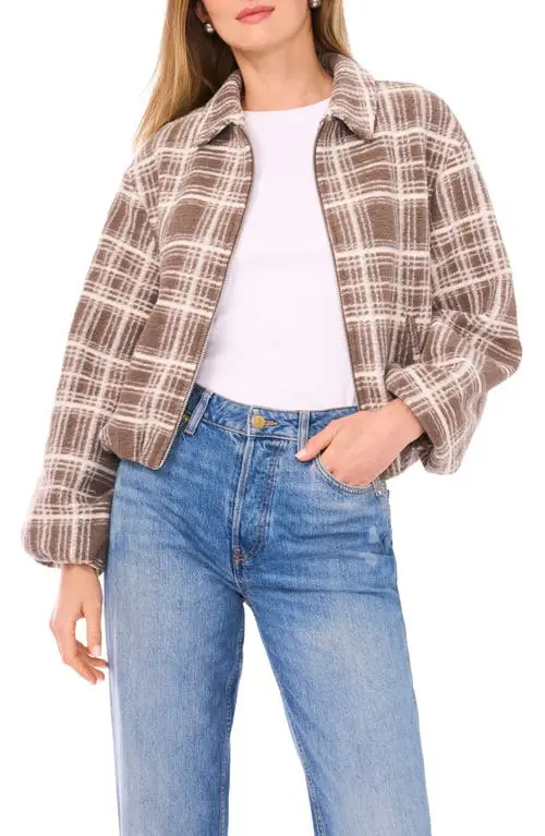 Vince Camuto Plaid High Pile Fleece Bubble Jacket