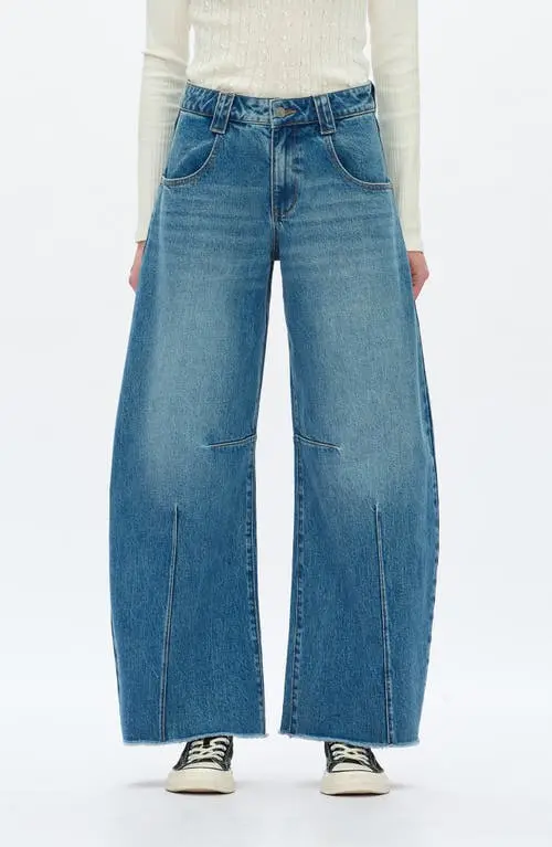 BAYEAS Frayed Barrel Jeans