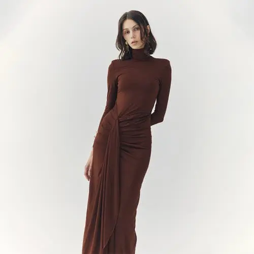 ATS Evangeline Turtleneck Maxi Dress - Brown