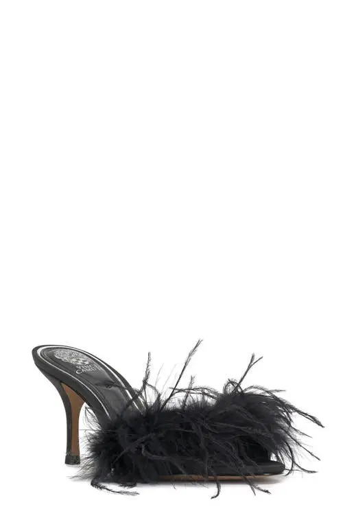 Vince Camuto Faux Feather Slide Sandal - Black