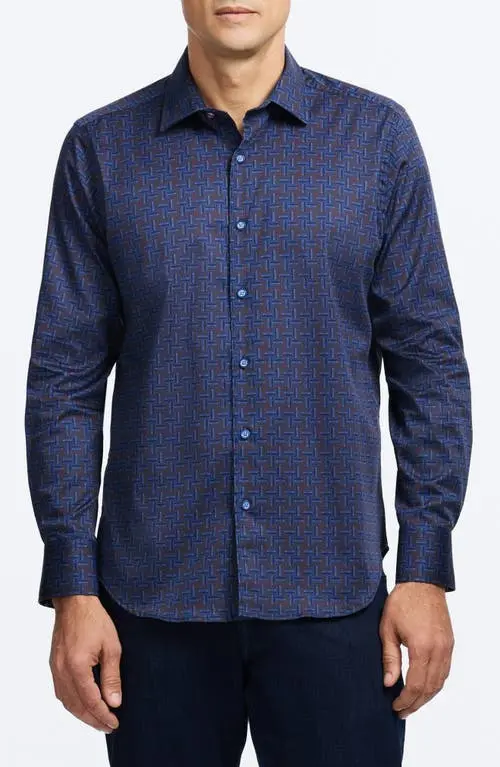 Robert Graham Talbot Geometric Print Stretch Cotton Button-up Shirt