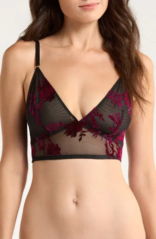 KILO BRAVA Embroidered Longline Bralette - Black-boysenberry