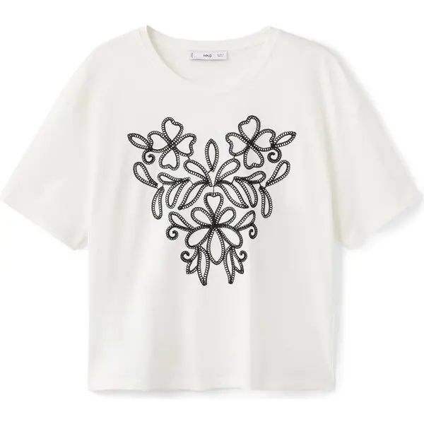 Mango Floral Embroidered Cotton T-shirt - White