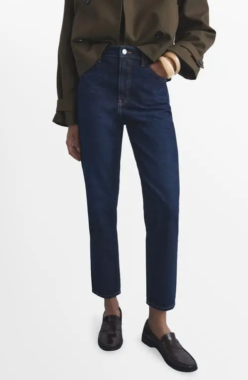 Mango Crop Mom Jeans - Dark Blue