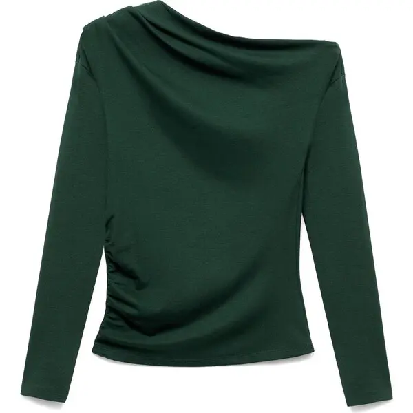 Mango Ruched Asymmetric Top - Dark Green