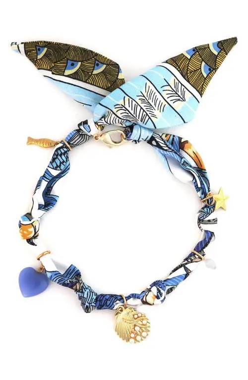 PANACEA Print Fabric Charm Necklace - Blue