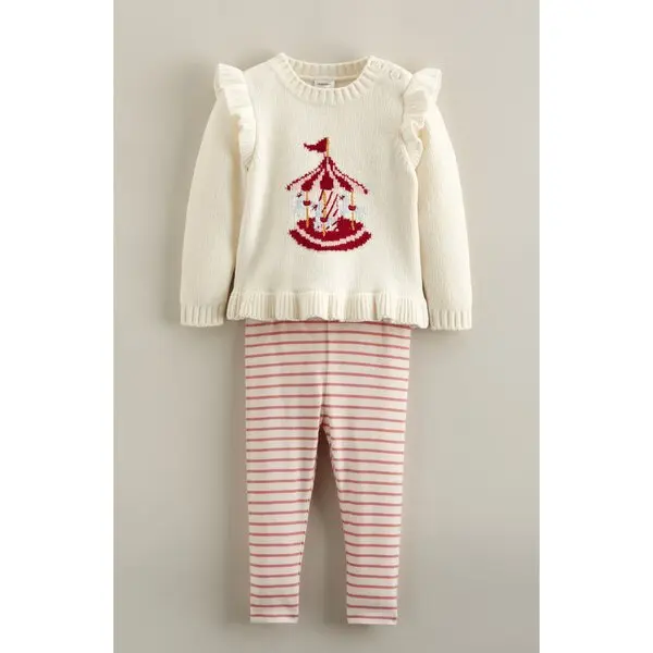 Nordstrom Icon Ruffle Sweater & Leggings Set - Ivory Merry Go -ivory-pink C