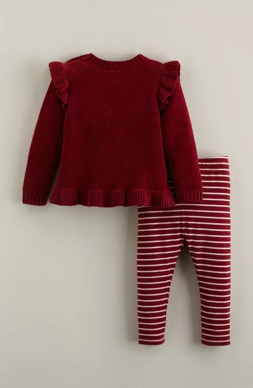 Nordstrom Icon Ruffle Sweater & Leggings Set - Red Grape Bow- Pink Lotus