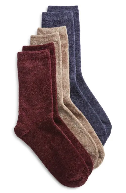 K BELL SOCKS Velvet Crew Socks 3 Pack - Burgundy Multi