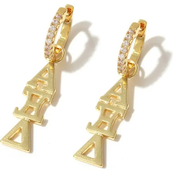 COLOR SHOUT Alpha Xi Delta Greek Letter Huggie Earrings - Yellow Gold