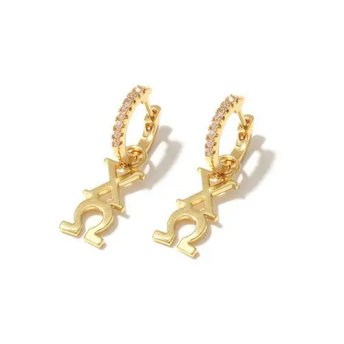 COLOR SHOUT Chi Omega Greek Letter Huggie Earrings - Yellow Gold