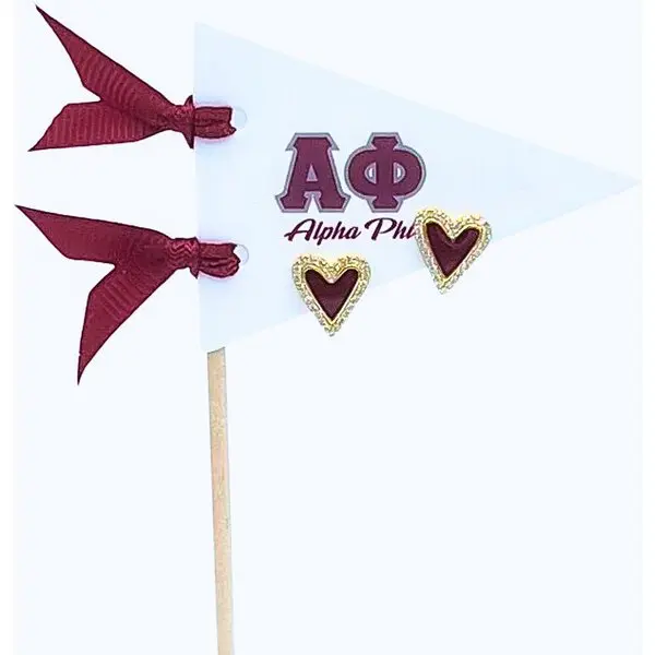 COLOR SHOUT Alpha Phi Heart Stud Earrings - Yellow Gold