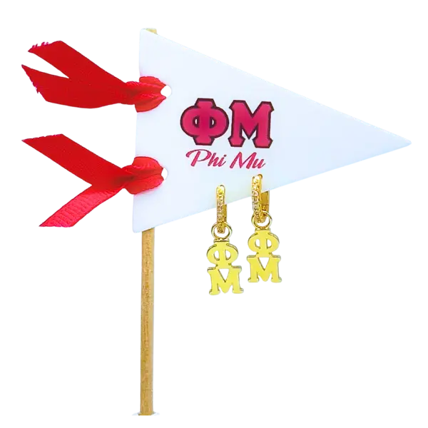 COLOR SHOUT Phi Mu Greek Letter Huggie Earrings - Yellow Gold
