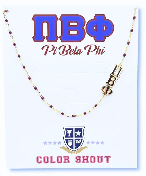 COLOR SHOUT Pi Beta Phi Greek Letter Side Set Necklace - Yellow Gold